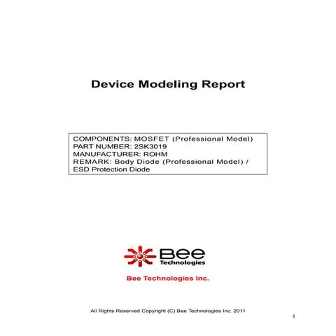 SPICE MODEL of 2SK3019 (Professional+BDP Model) in SPICE PARK | PDF