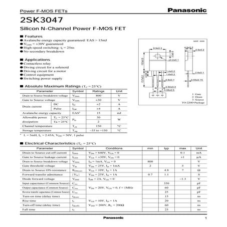 Original N-Channel Mosfet 2SK3047 K3047 3047 2A 800V TO-220F New ...