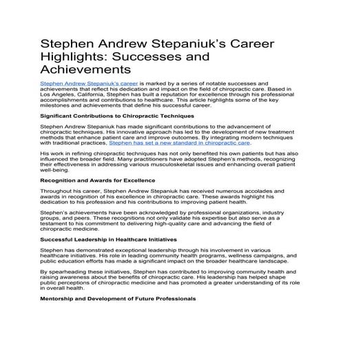 Stephen Andrew Stepaniuk’s Career Highlights_ Successes and ...