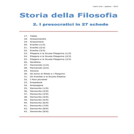 02. Storia della Filosofia. I presocratici | PDF