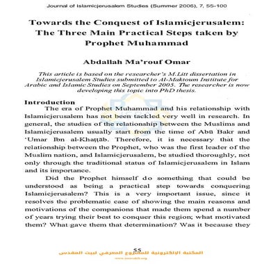 Towards the Conquest of Islamicjerusalem: The Three Main Practical ...