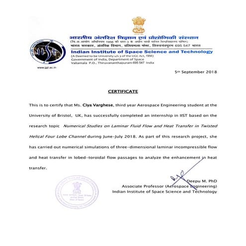 IIST Summer Internship (2018) Certificate | PDF