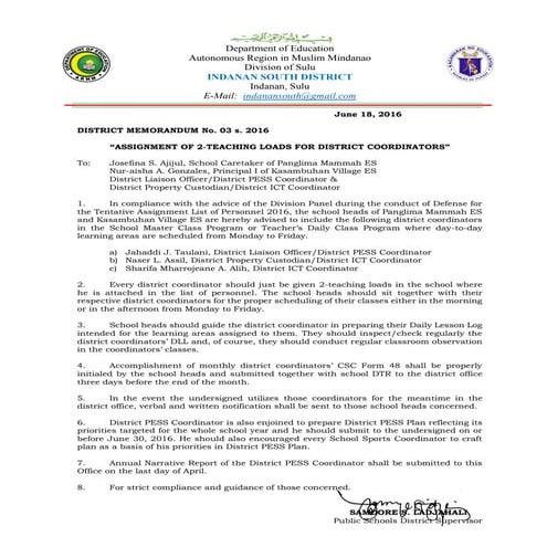 2 Teaching Loads for District Staff | PDF