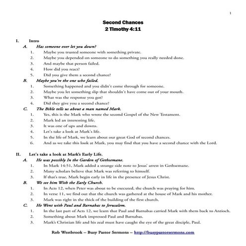 Free Sermon Outline: 2 Timothy 4:11 | PDF