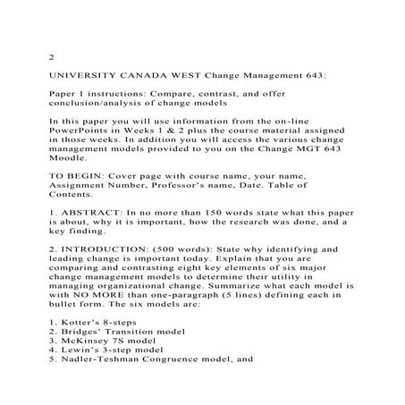 2UNIVERSITY CANADA WEST Change Management 643 Paper 1 in.docx