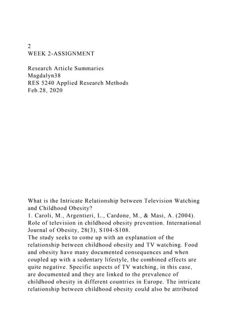2week 2 Assignmentresearch Article Summariesmagdalyn38redocx