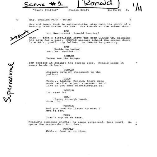 Supernatural 2.12 Nightshifter Casting Sides for Ronald 11pgs | PDF