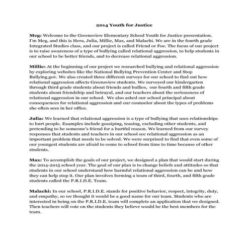 Greensview Elementary School - Relational Aggression (Anti-Bullying) | PDF