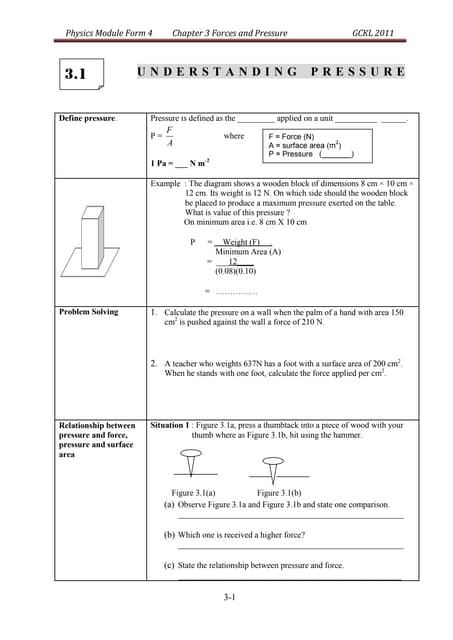 Exercises Chapter 3: Force&Pressure | PDF