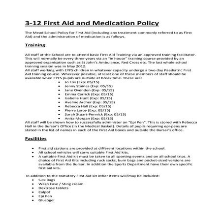 Mead School first aid and medication policy | PDF