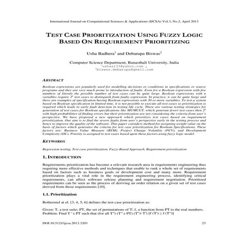 Test Case Prioritization Using Fuzzy Logic Based On Requirement Prioritizing Pdf