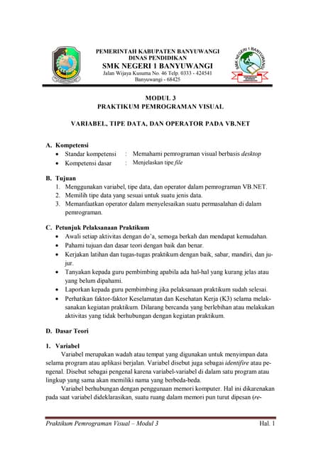 Modul 2 (Variabel,Operator,Ekspresi) Visual Basic | PPTX