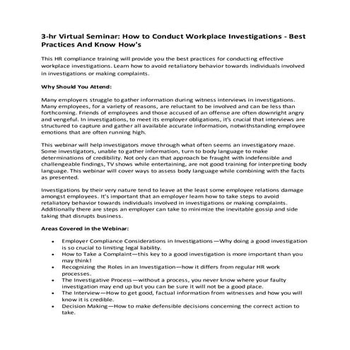 Conducting Effective Workplace Investigations | PPTX