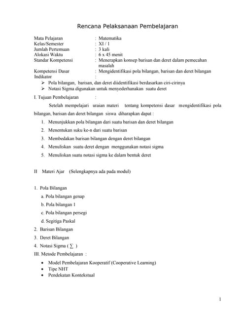 RPP Lengkap Matematika Kelas 3 SD/MI semester 1 | DOCX