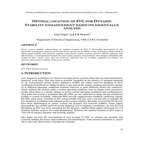 OPTIMAL LOCATION OF SVC FOR DYNAMIC STABILITY ENHANCEMENT BASED ON EIGENVALUE ANALYSIS | PDF ...