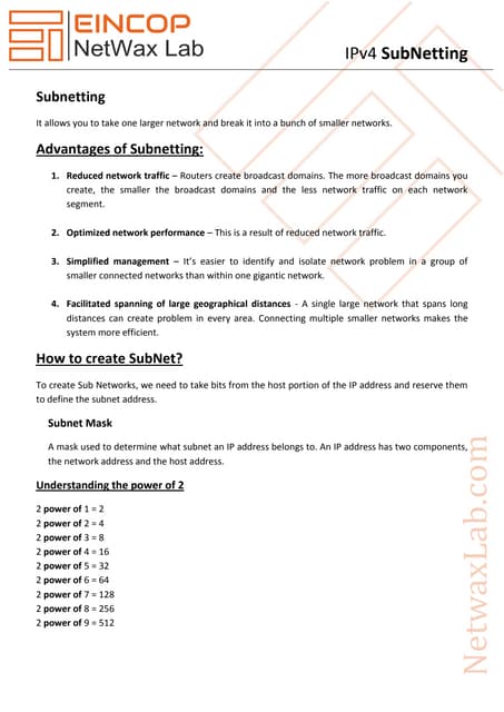 Vlsm Subnetting Chart