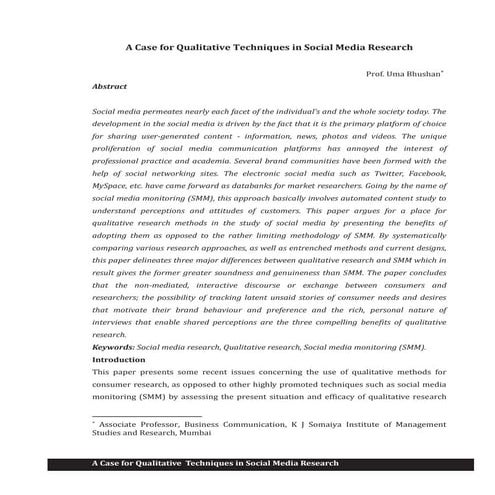 A Case For Qualitative Techniques in Social Media Research | PDF