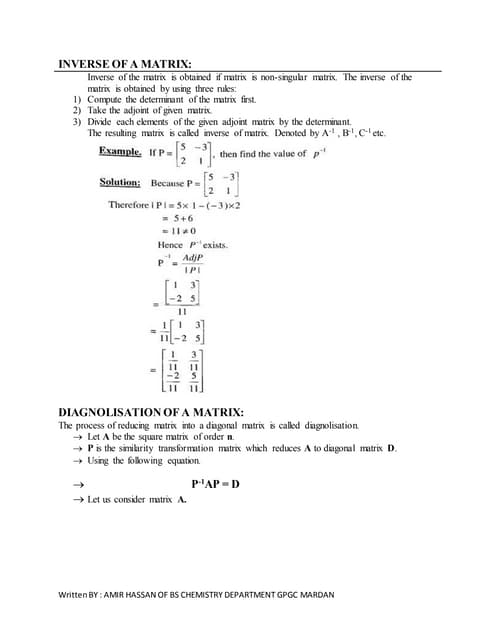 Inverse Of A Matrix Transpose Of Matrix Formation Of Sub Matrices Pdf
