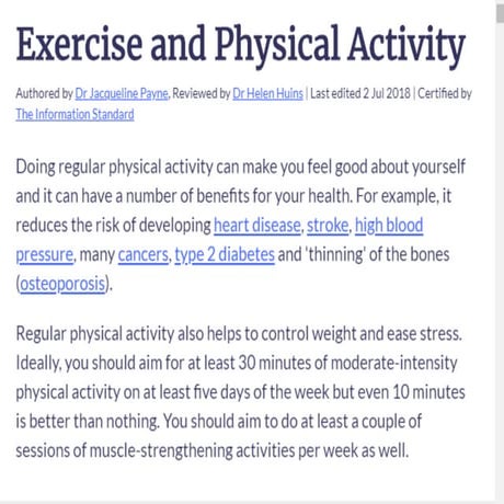 Exercise and Physical Activity | PDF | Fitness and Exercise | Healthy ...