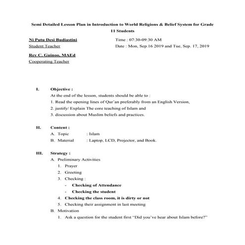 3.lesson plan islam in literature for grade 11 students | PDF