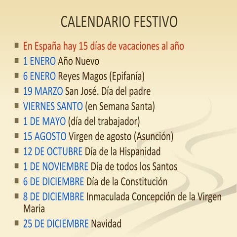 3.1 calendario festivo y vacaciones | PPT