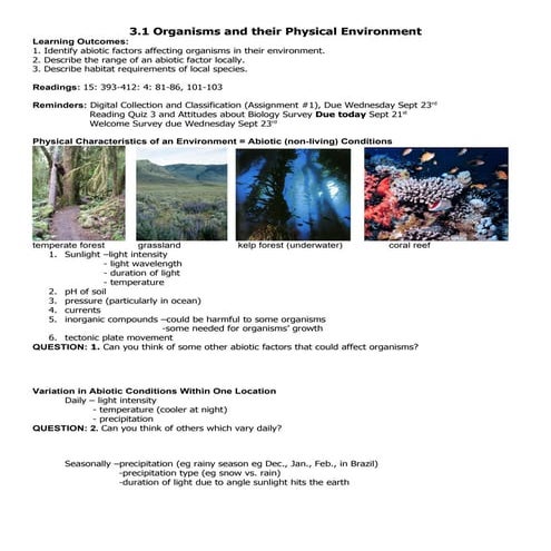 3.1 Organisms And Their Physical Environment | DOC