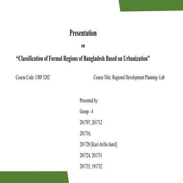 Classification of Formal Regions of Bangladesh Based on Urbanization.pptx