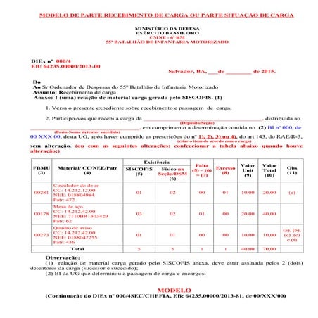 3.modelo de documento de recebimento e situacao de material carga | PDF
