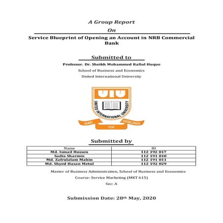 Assignment on Service Blueprint of a bank | DOCX