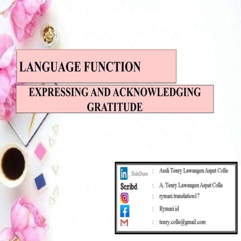 LANGUAGE FUNCTION: EXPRESSING AND ACKNOWLEDGING GRATITUDE | PPT