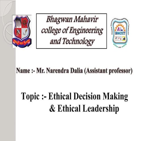 Ethical Decision Making & Ethical Leadership | PPTX