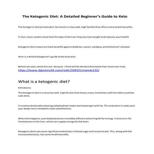 The Ketogenic Diet: A Detailed Beginner’s Guide to Keto | DOCX