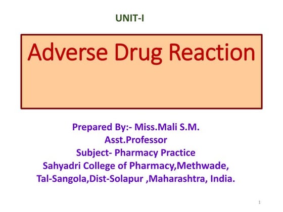 Adverse Drug Reaction (ADRs) | PPTX