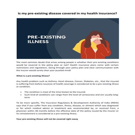 Pre existing illnesses cover | PDF