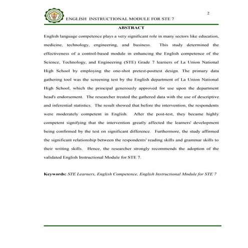 ENGLISH INSTRUCTIONAL MODULE FOR STE 7 | PDF
