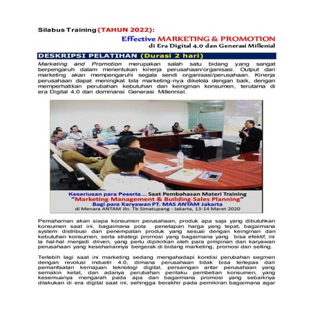 (2022) Silabus Training "Effective MARKETING COMMUNICATION in Digital 4.0" | DOCX