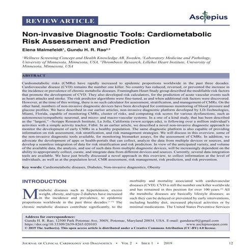 Non-invasive Diagnostic Tools: Cardiometabolic Risk Assessment and ...