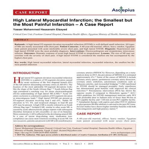High Lateral Myocardial Infarction; the Smallest but the Most Painful ...