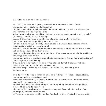 3.2 Street-Level BureaucracyIn 1980, Michael Lipsky coined.docx