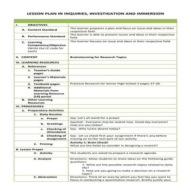 3Is QUARTER 3 WEEK1 - Inquiries investigations immersion lesson plan | DOCX