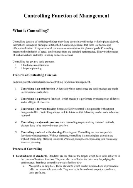 Relationship between planning and controlling | PDF