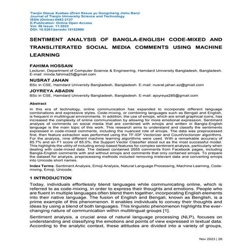 SENTIMENT ANALYSIS OF BANGLA-ENGLISH CODE-MIXED AND TRANSLITERATED SOCIAL MEDIA COMMENTS USING ...