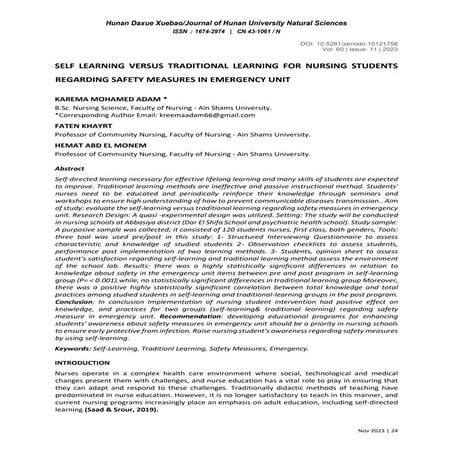 SELF LEARNING VERSUS TRADITIONAL LEARNING FOR NURSING STUDENTS ...