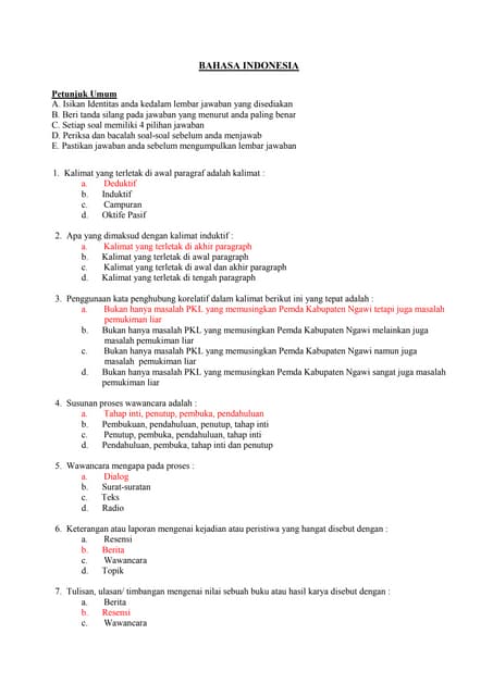 Soal ulangan bahasa indonesia kelas 4 | DOCX