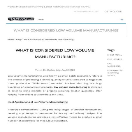 What is considered low volume manufacturing? | PDF