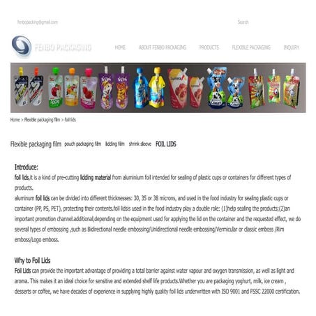 Foil Lids Manufacturer | Premium Lidding Material by Fenbo Packaging | PDF