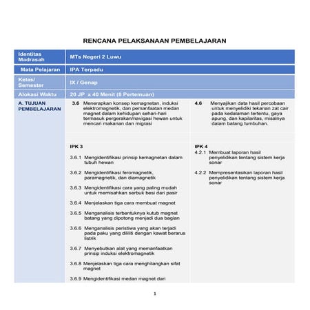 RPP IPA 9 GENAP ABAD 21 TPsasasasasasasasa | PDF