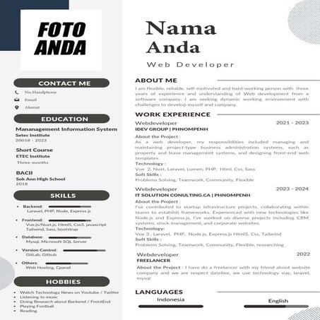 Contoh CV untuk Posisi Web Developer dalam Format ATS dan Menggunakan ...