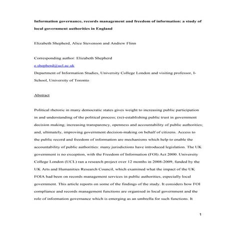 Information governance, records management and freedom of information ...