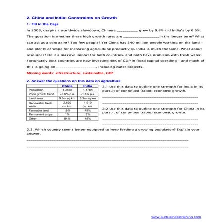 China and India worksheet | PDF